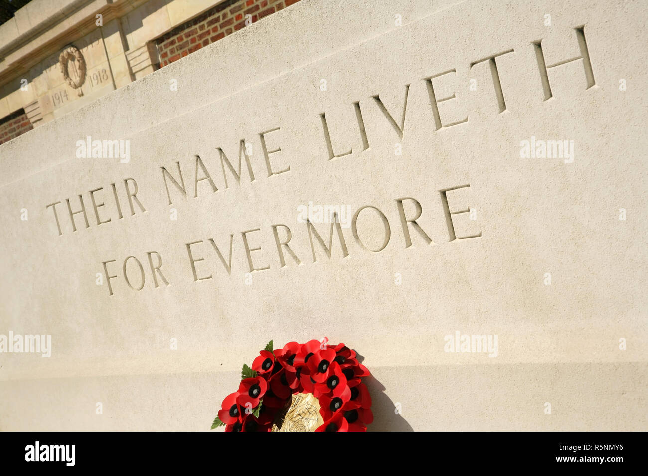 Memorial stone at the allied St Sever Cemetery Extension, Rouen, France ...