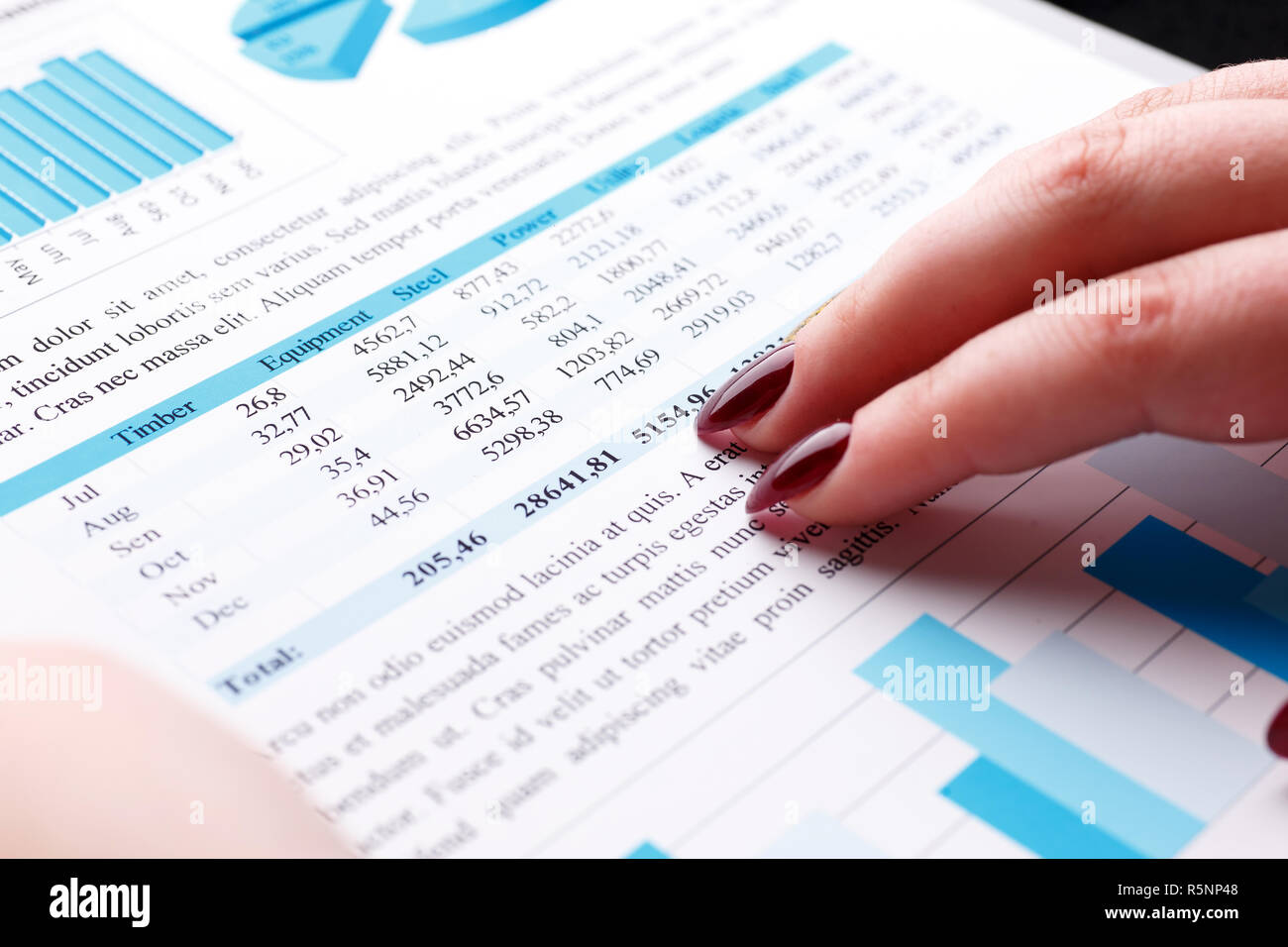 Female arm point finger in financial graph Stock Photo - Alamy