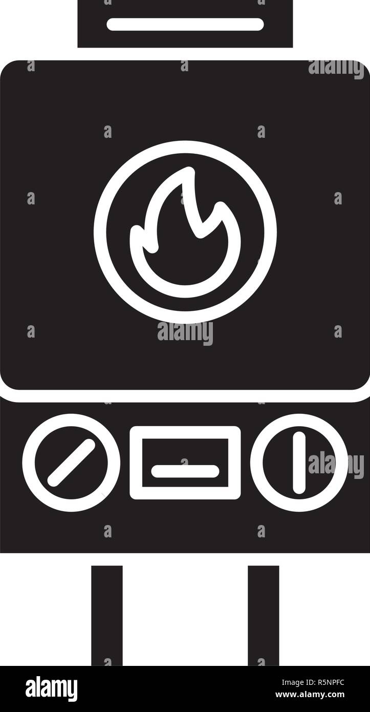 Gas heating black icon, vector sign on isolated background. Gas heating ...