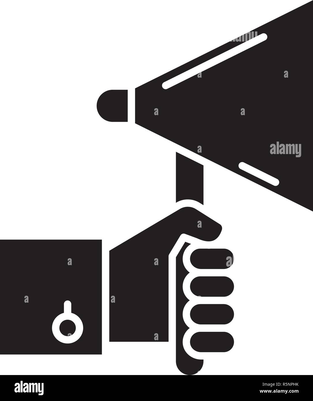 Mass advertising black icon, vector sign on isolated background. Mass ...