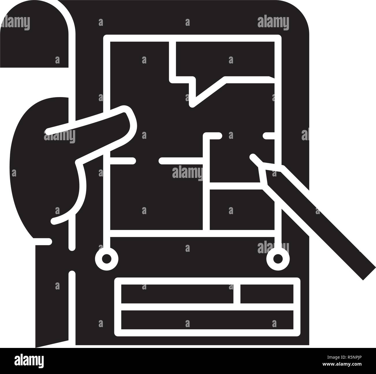 Planning black icon, vector sign on isolated background. Planning ...