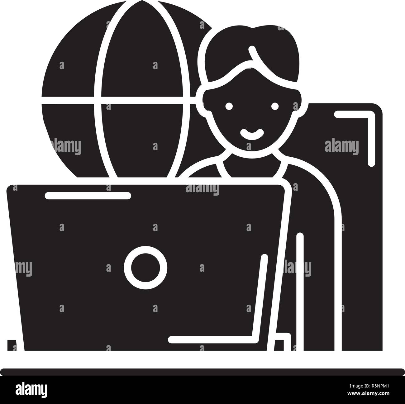 Remote work black icon, vector sign on isolated background. Remote work ...