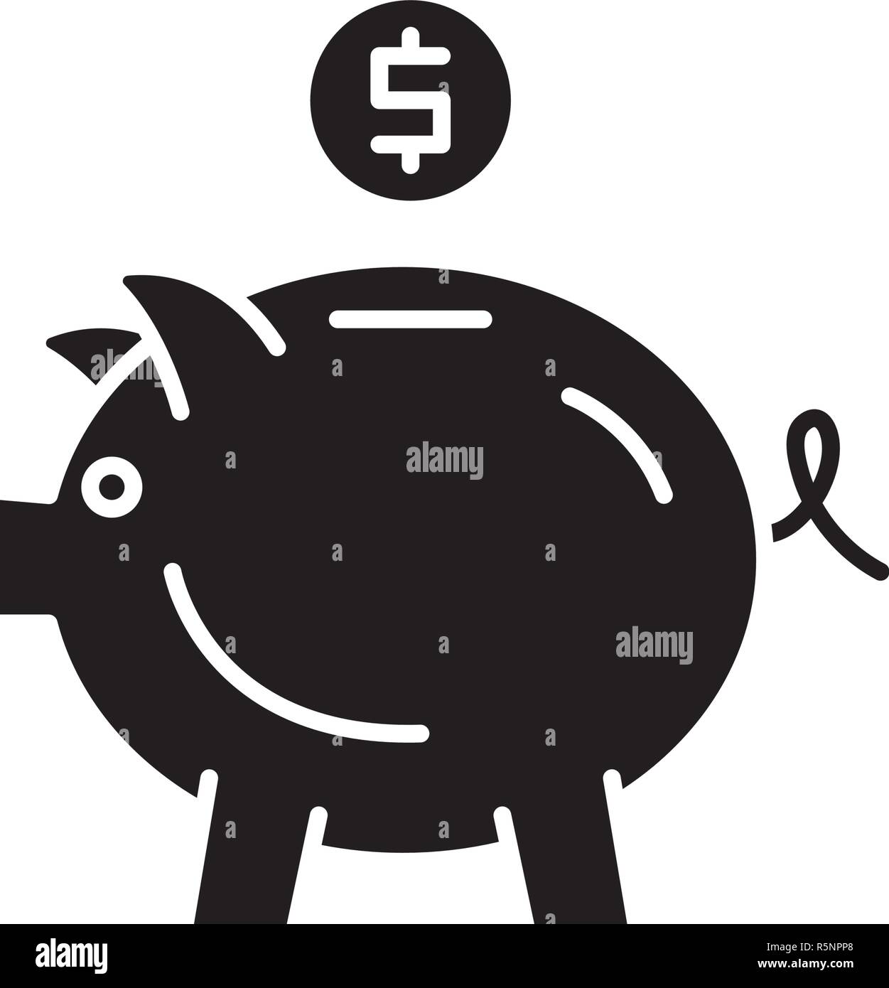 Piggy bank black icon, vector sign on isolated background. Piggy bank ...