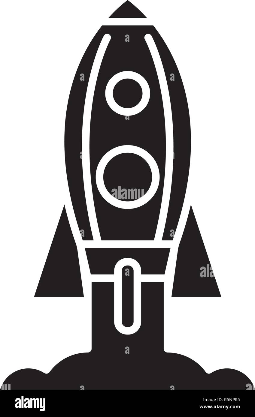 Rocket launch black icon, vector sign on isolated background. Rocket ...