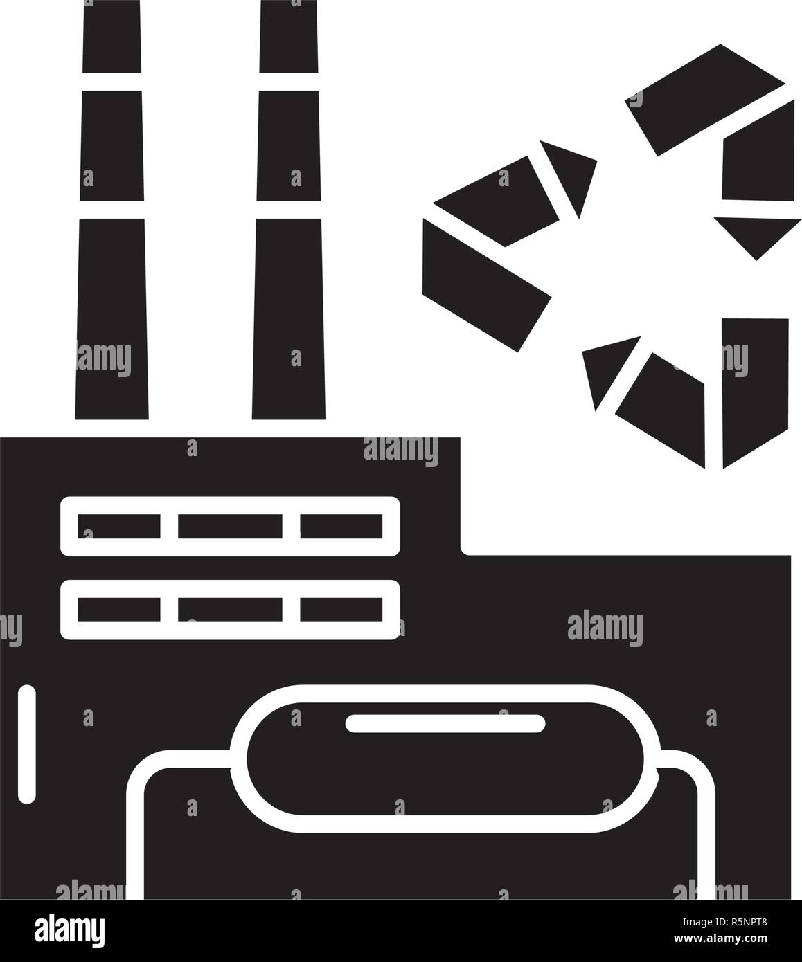 Recycling plant black icon, vector sign on isolated background ...