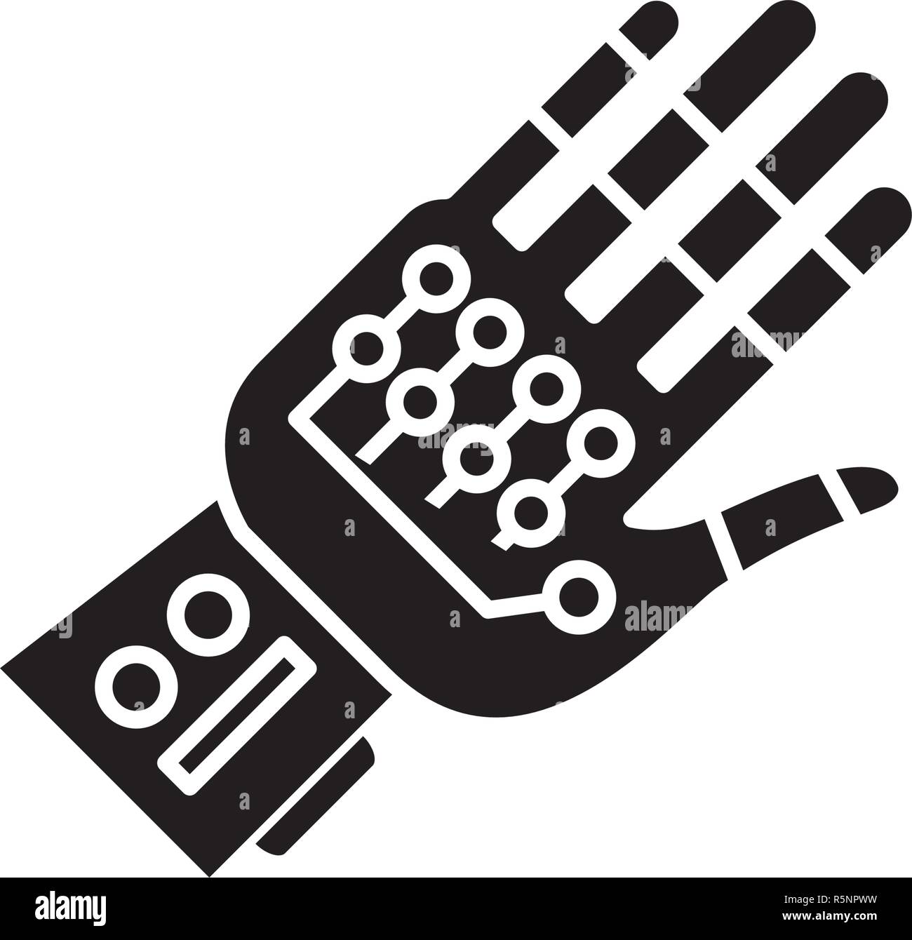 Cyber ??gloves black icon, vector sign on isolated background. Cyber ...