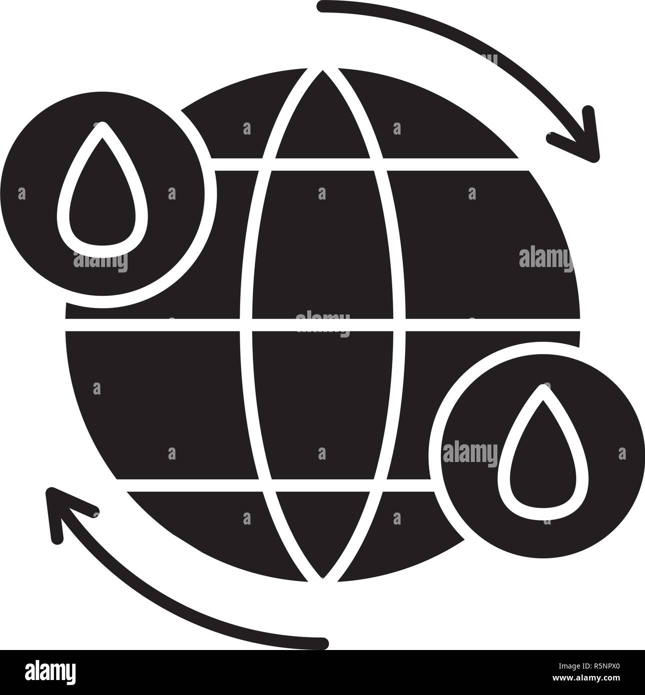 Water cycle black icon, vector sign on isolated background. Water cycle concept symbol ...