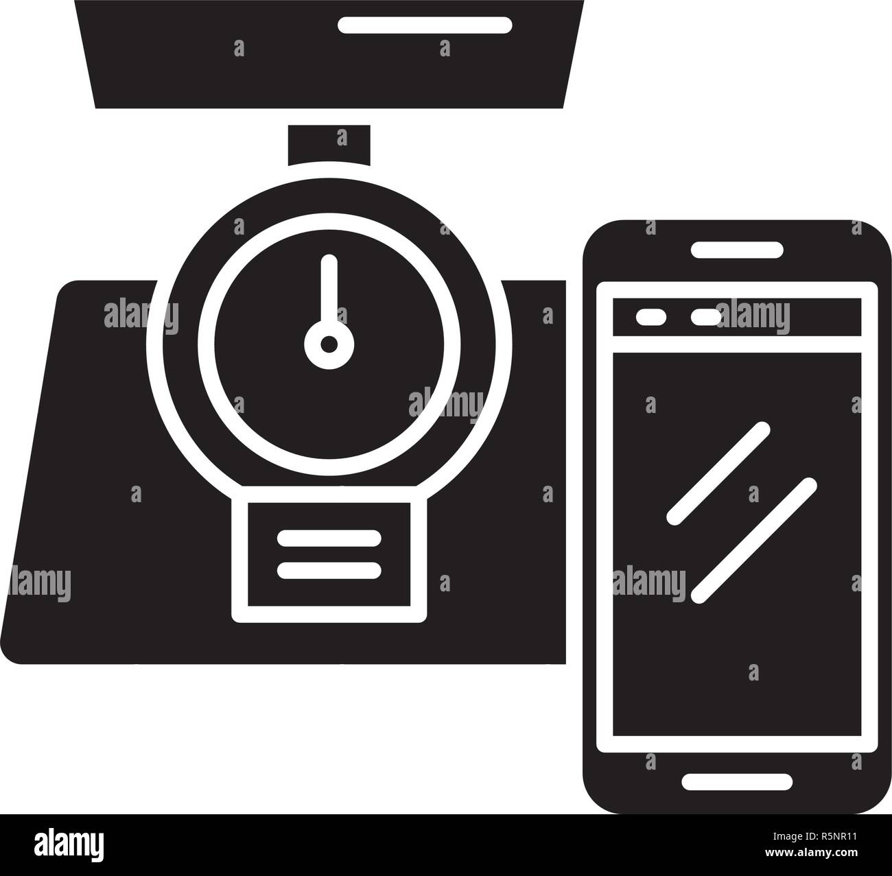 Weight control online black icon, vector sign on isolated background ...