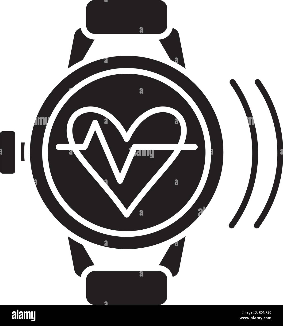 Smart watch with pulse black icon, vector sign on isolated background ...