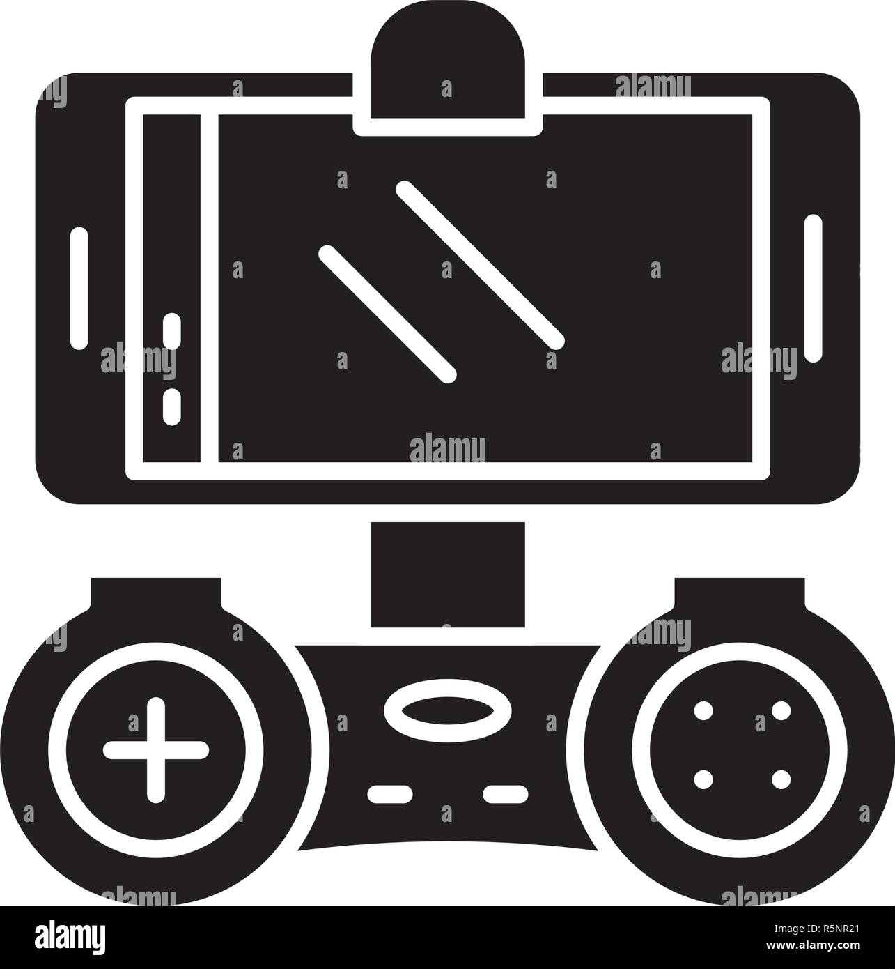 Playing on the smartphone black icon, vector sign on isolated ...