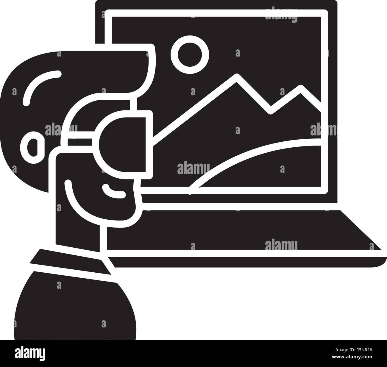 Virtual reality black icon, vector sign on isolated background. Virtual ...