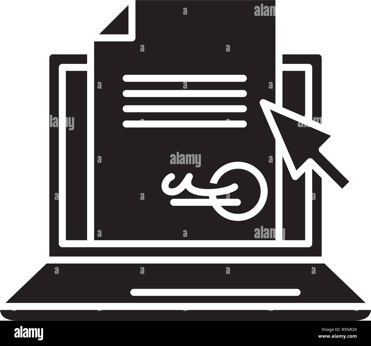 Electronic Signature Of The Contract Black Icon Vector Sign On