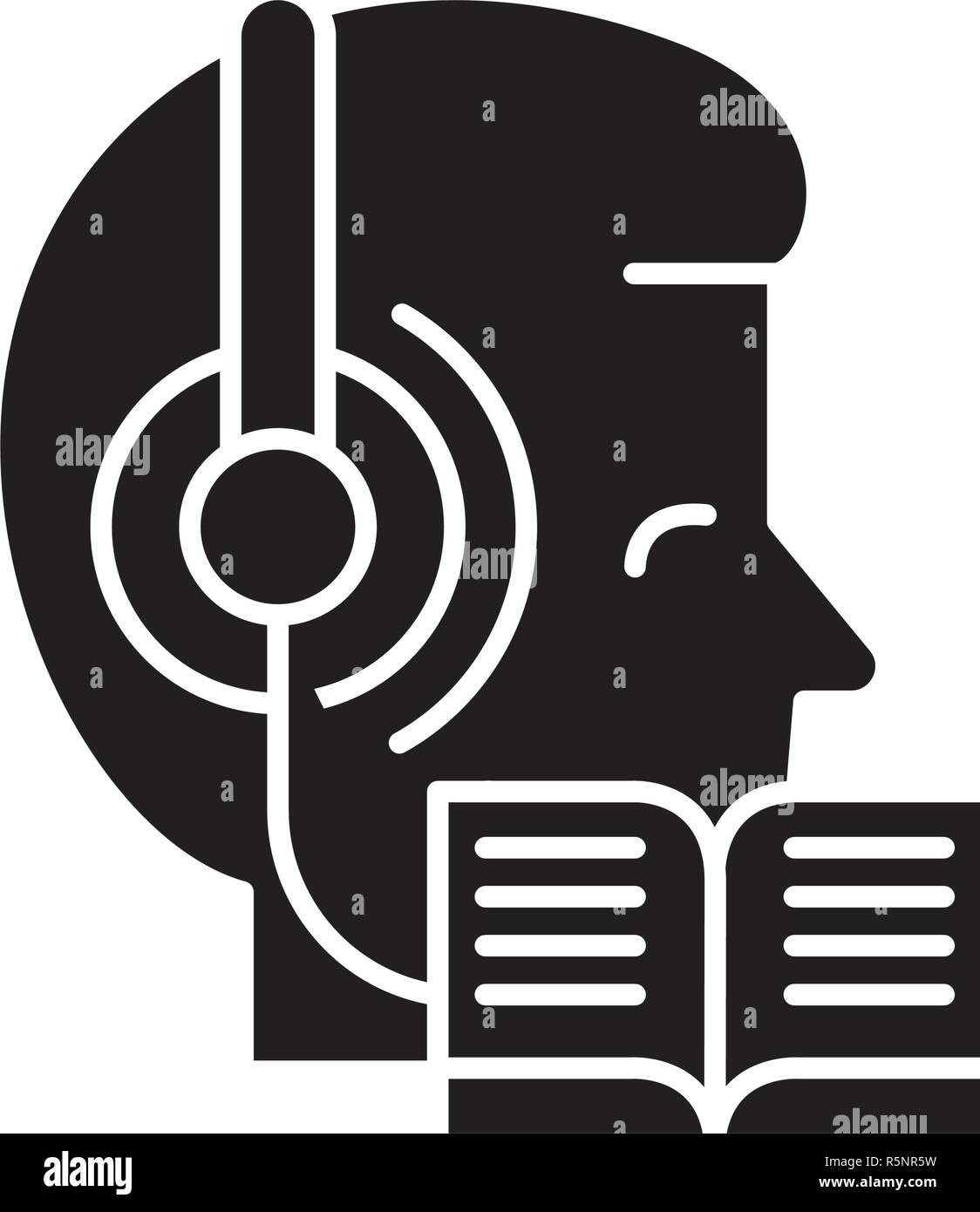 Listening to music and reading black icon, vector sign on isolated ...