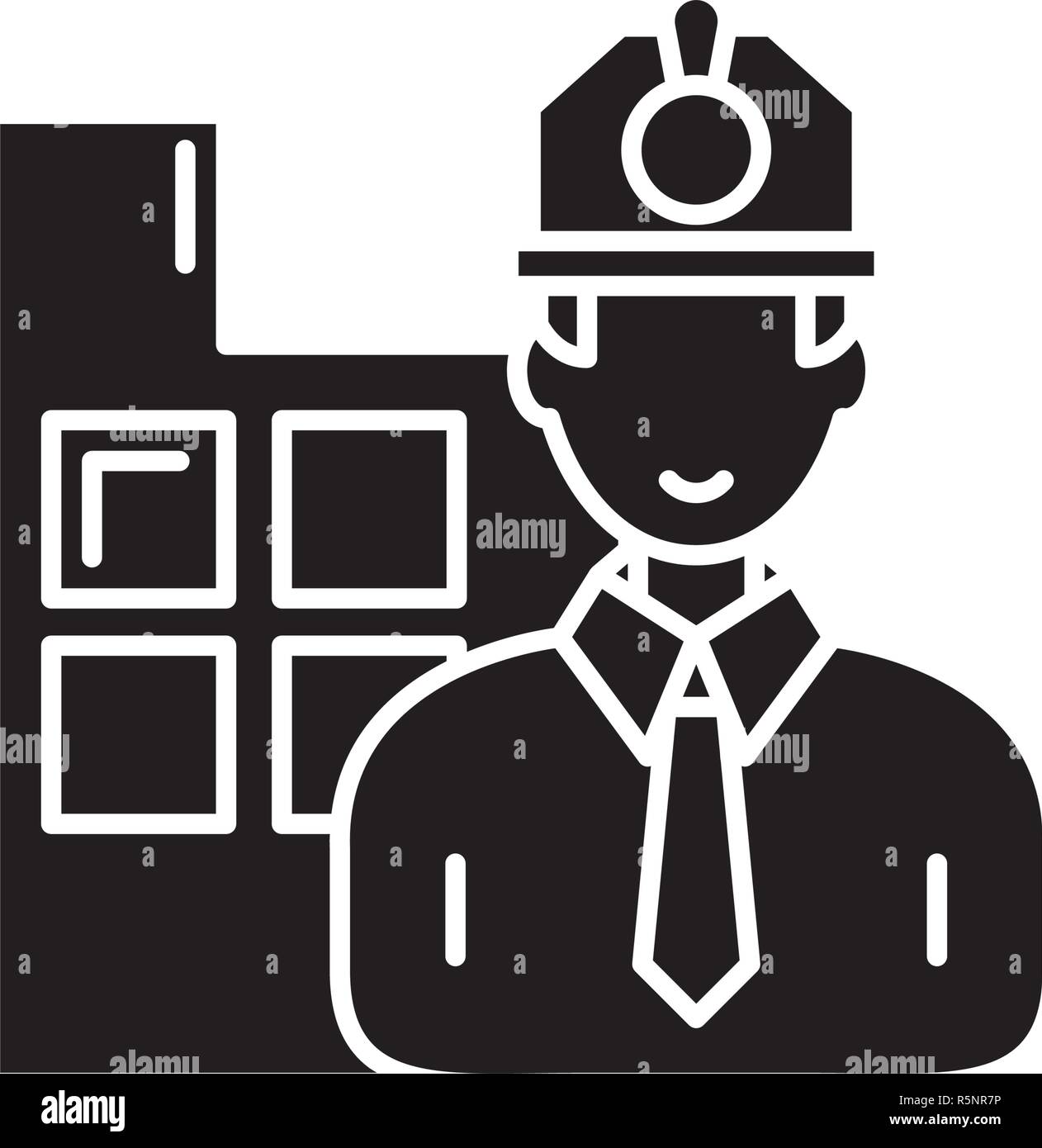 Construction engineer black icon, vector sign on isolated background ...