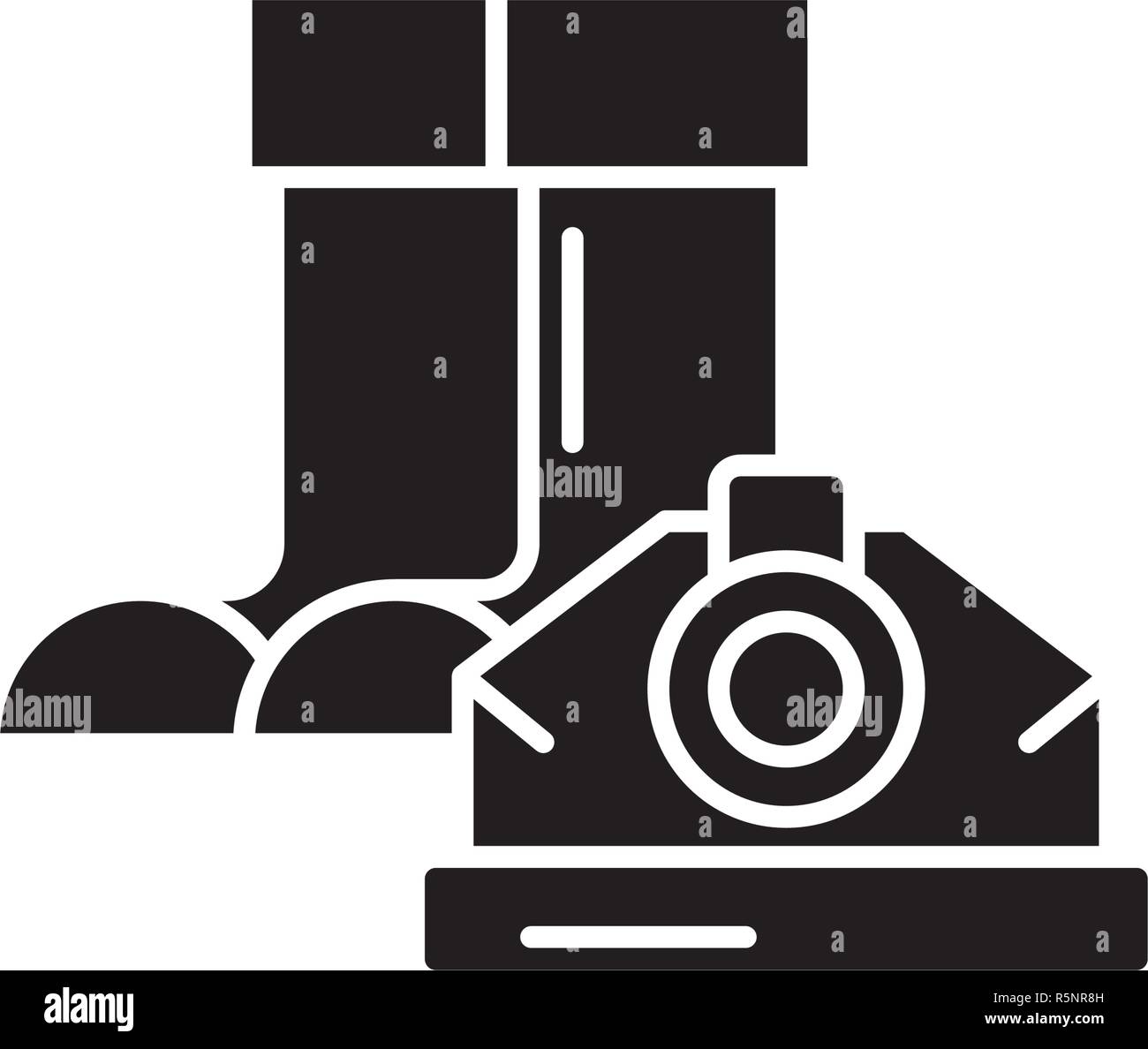 Construction boots and helmet black icon, vector sign on isolated ...