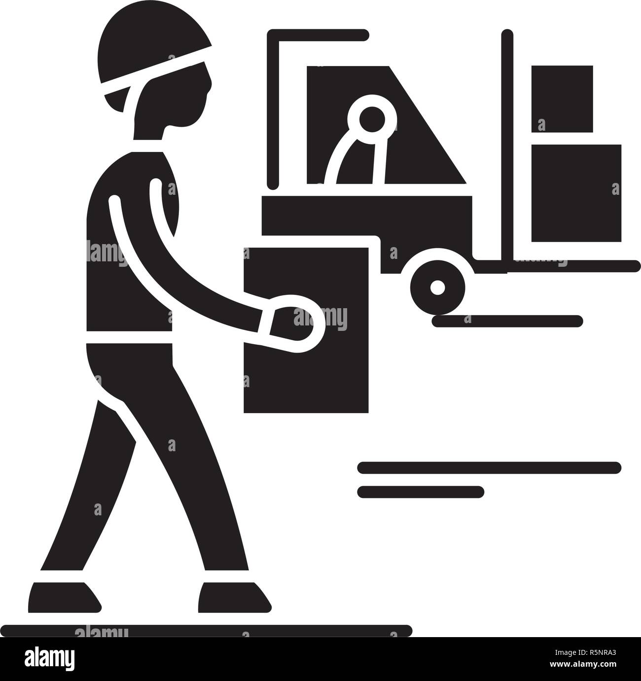 Loading goods black icon, vector sign on isolated background. Loading ...