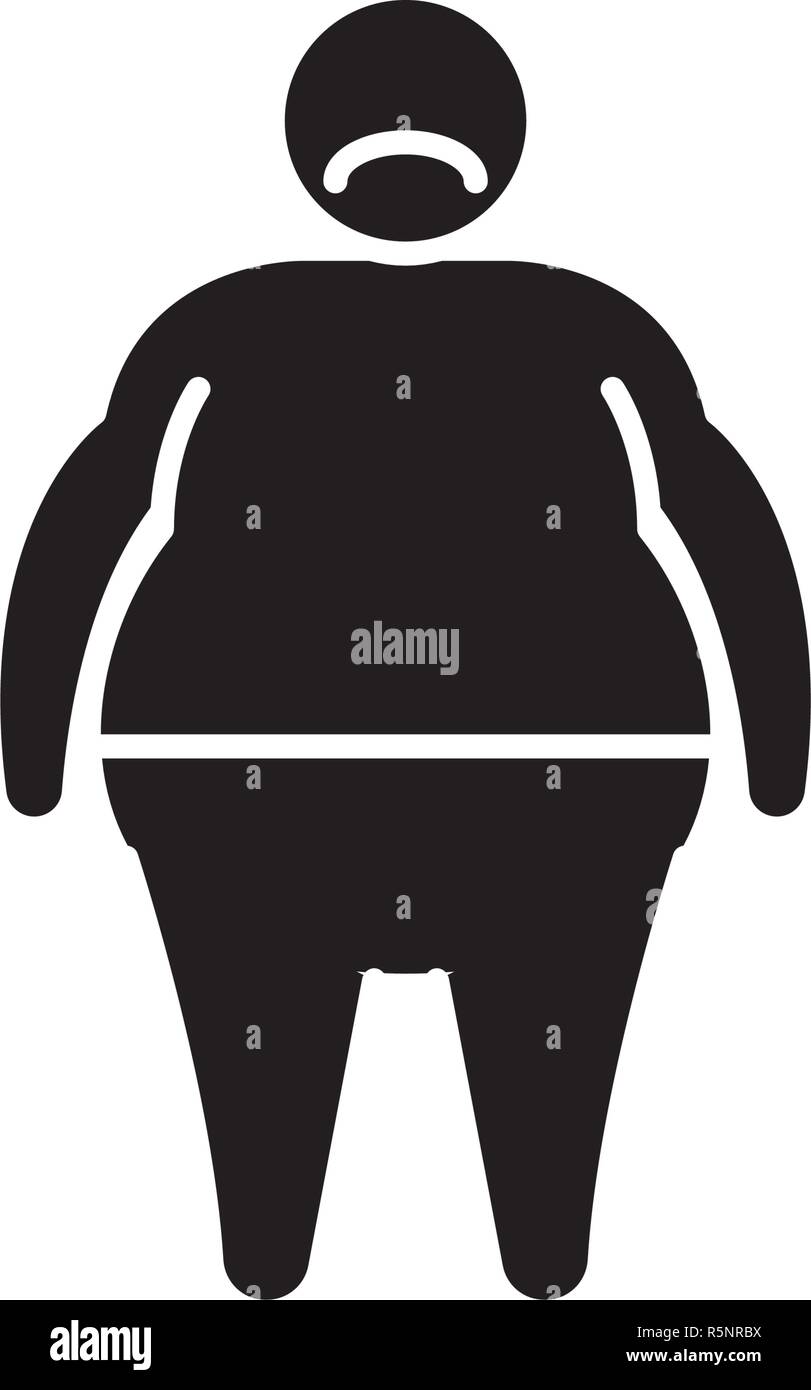 Fat person black icon, vector sign on isolated background. Fat person ...