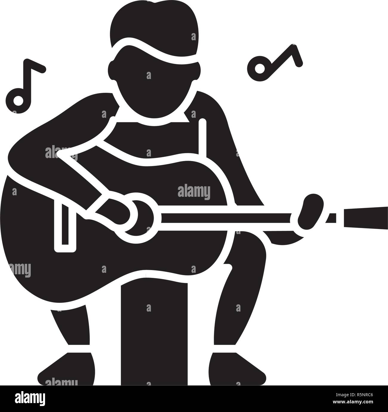 Guitar player black icon, vector sign on isolated background. Guitar ...