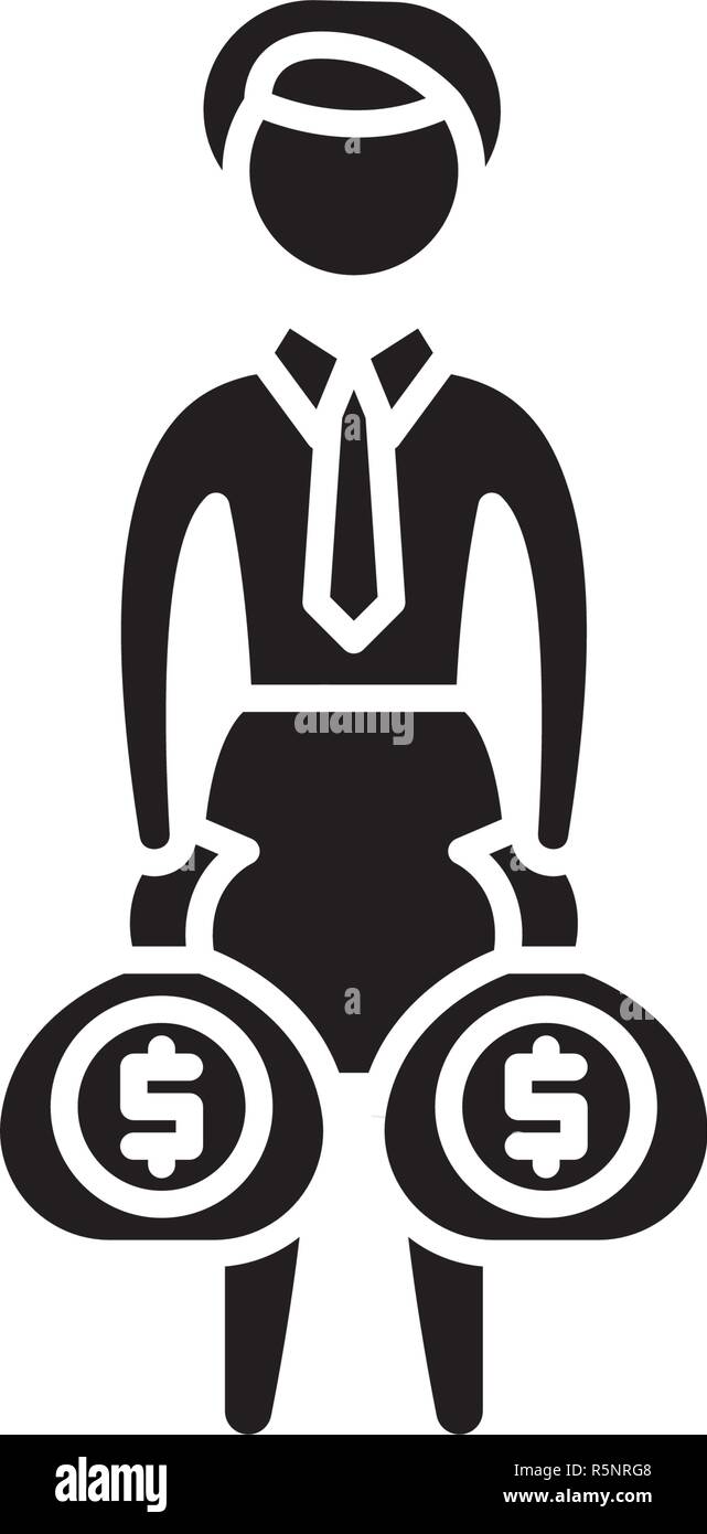 Rich business woman black icon, vector sign on isolated background ...