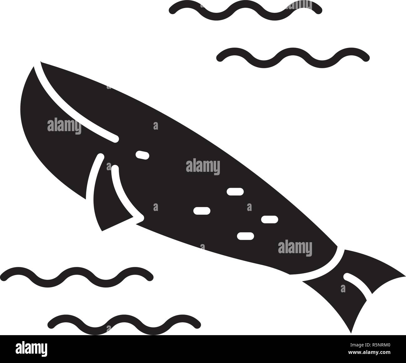Whale in the ocean black icon, vector sign on isolated background ...