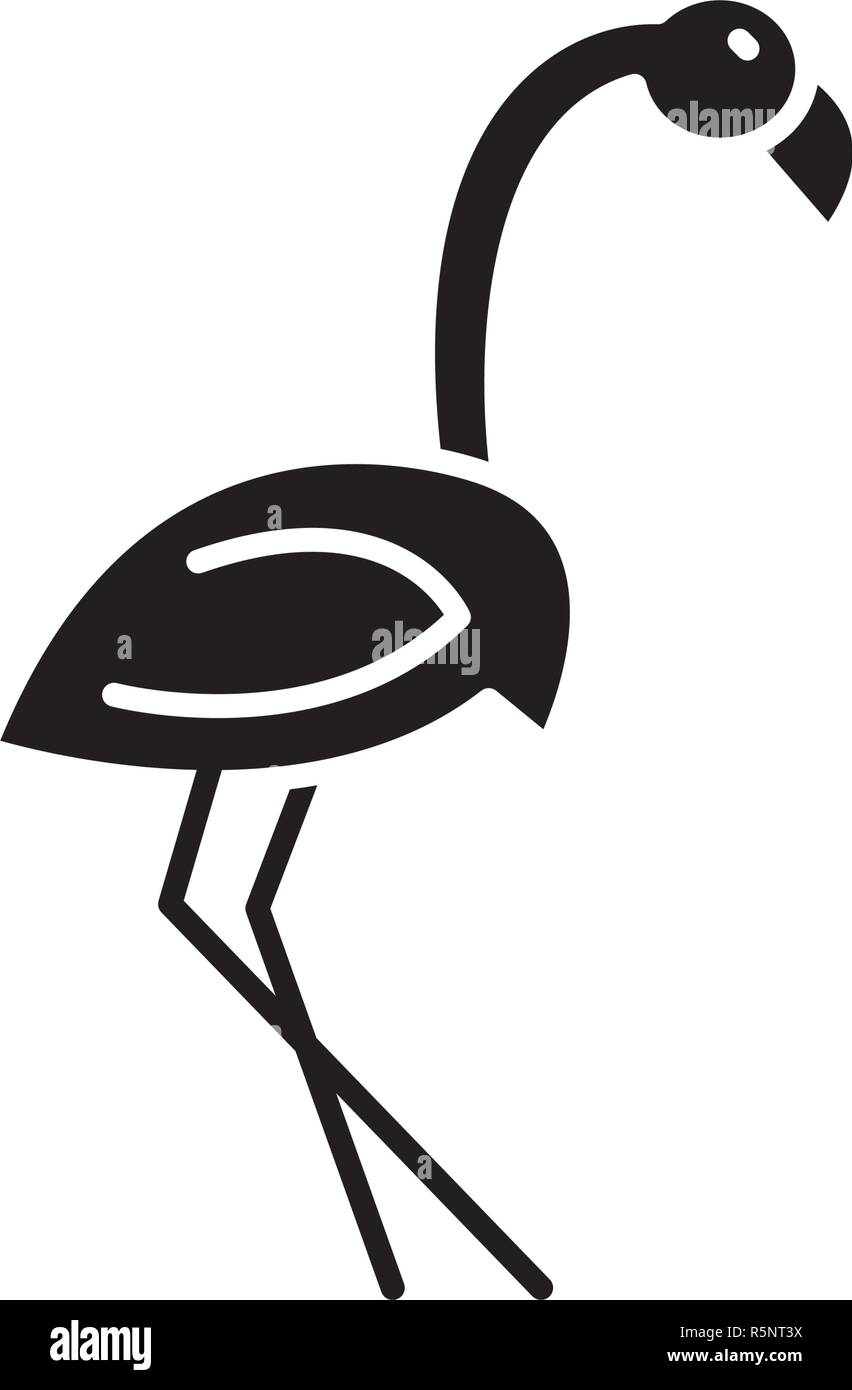 Flamingo black icon, vector sign on isolated background. Flamingo ...