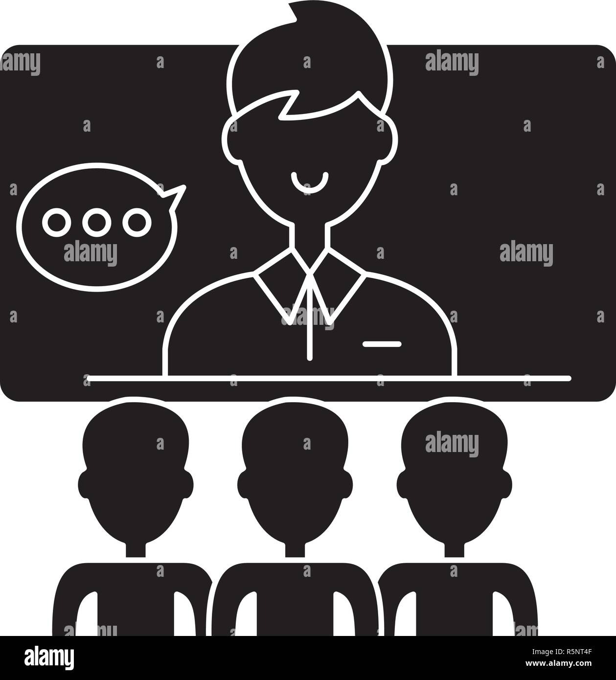 Teleconference black icon, vector sign on isolated background ...