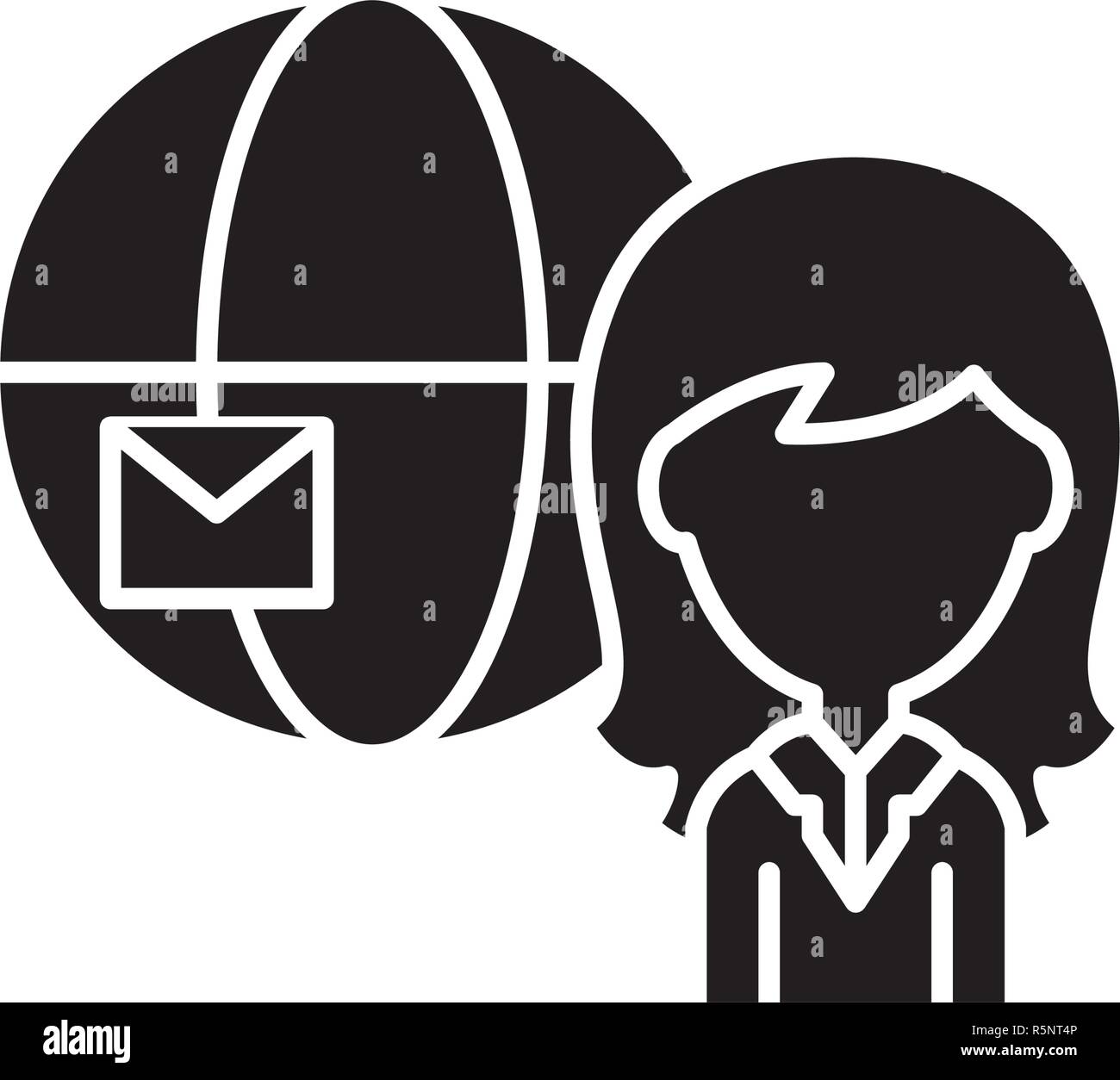 Global mail black icon, vector sign on isolated background. Global mail ...