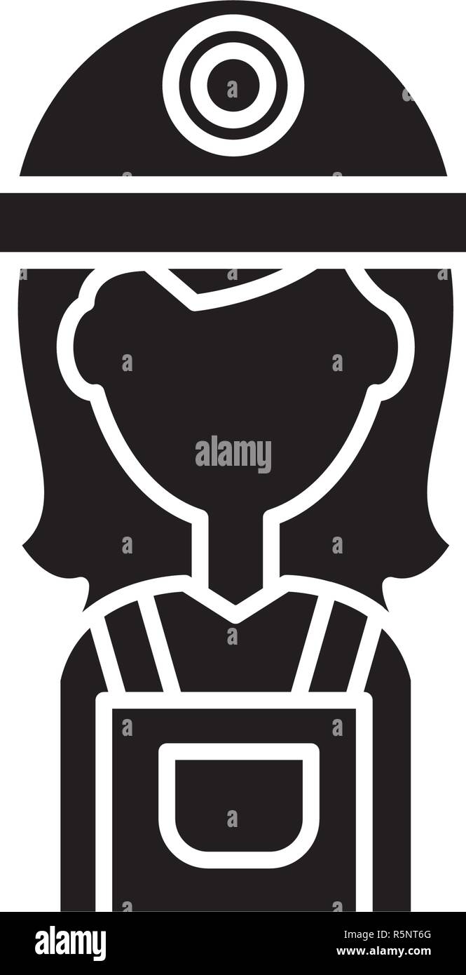 Female builder black icon, vector sign on isolated background. Female ...