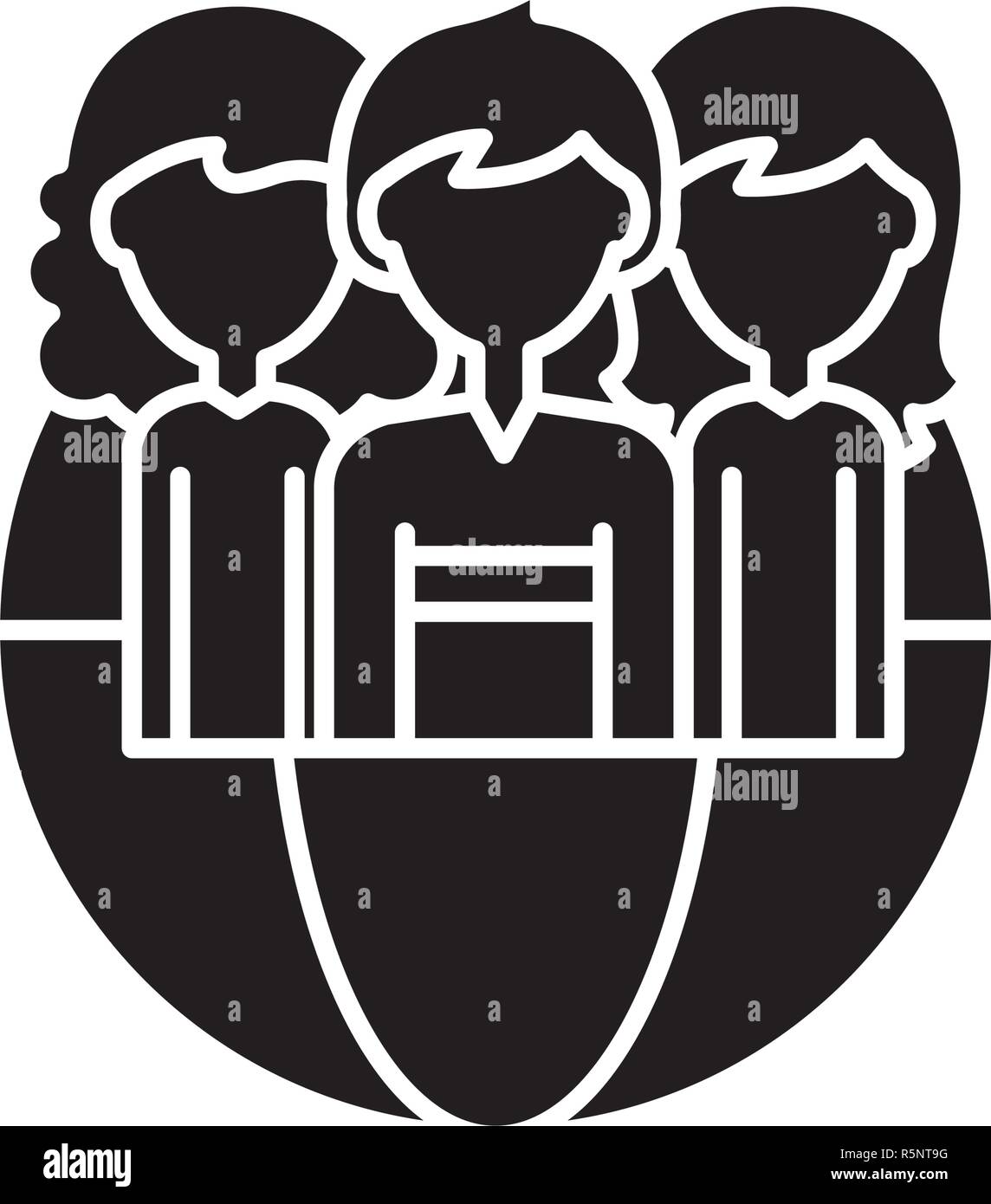 Global team black icon, vector sign on isolated background. Global team ...