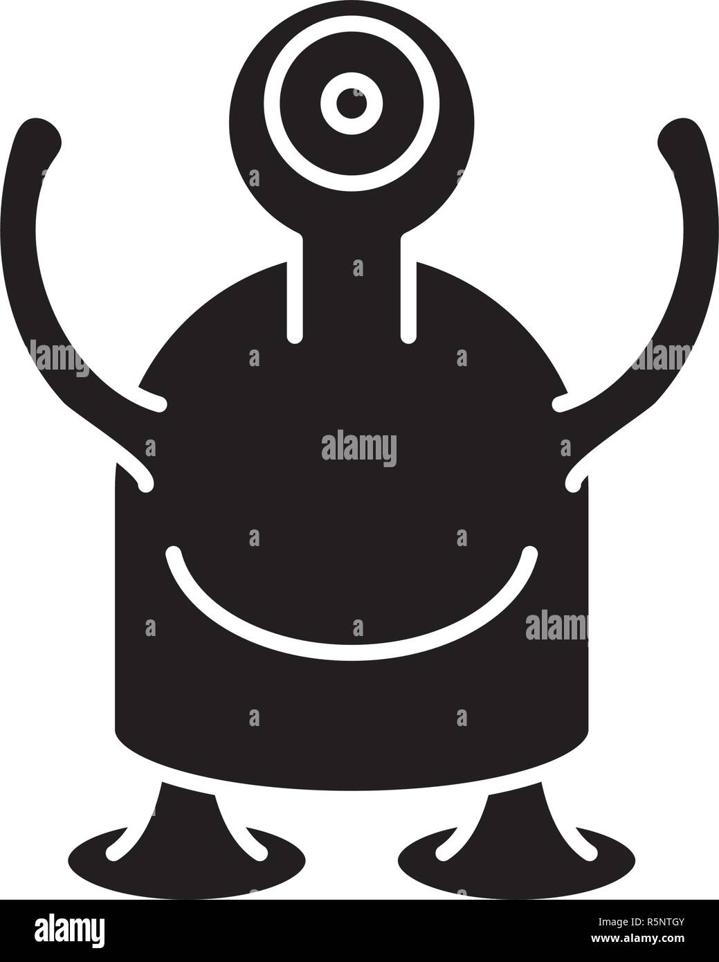 One-eyed monster black icon, vector sign on isolated background. One ...
