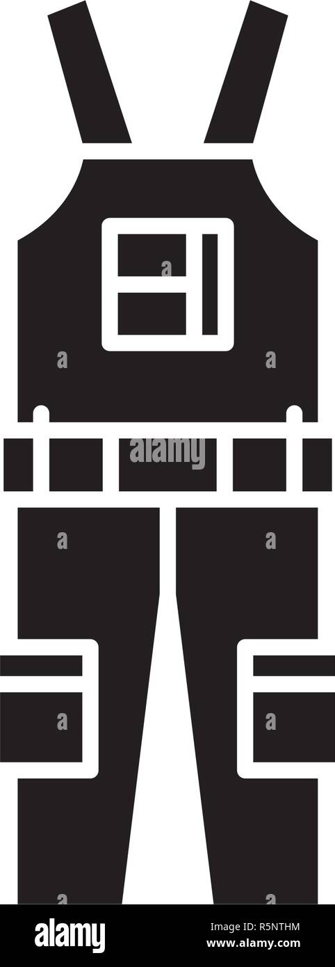 Construction overalls black icon, vector sign on isolated background ...