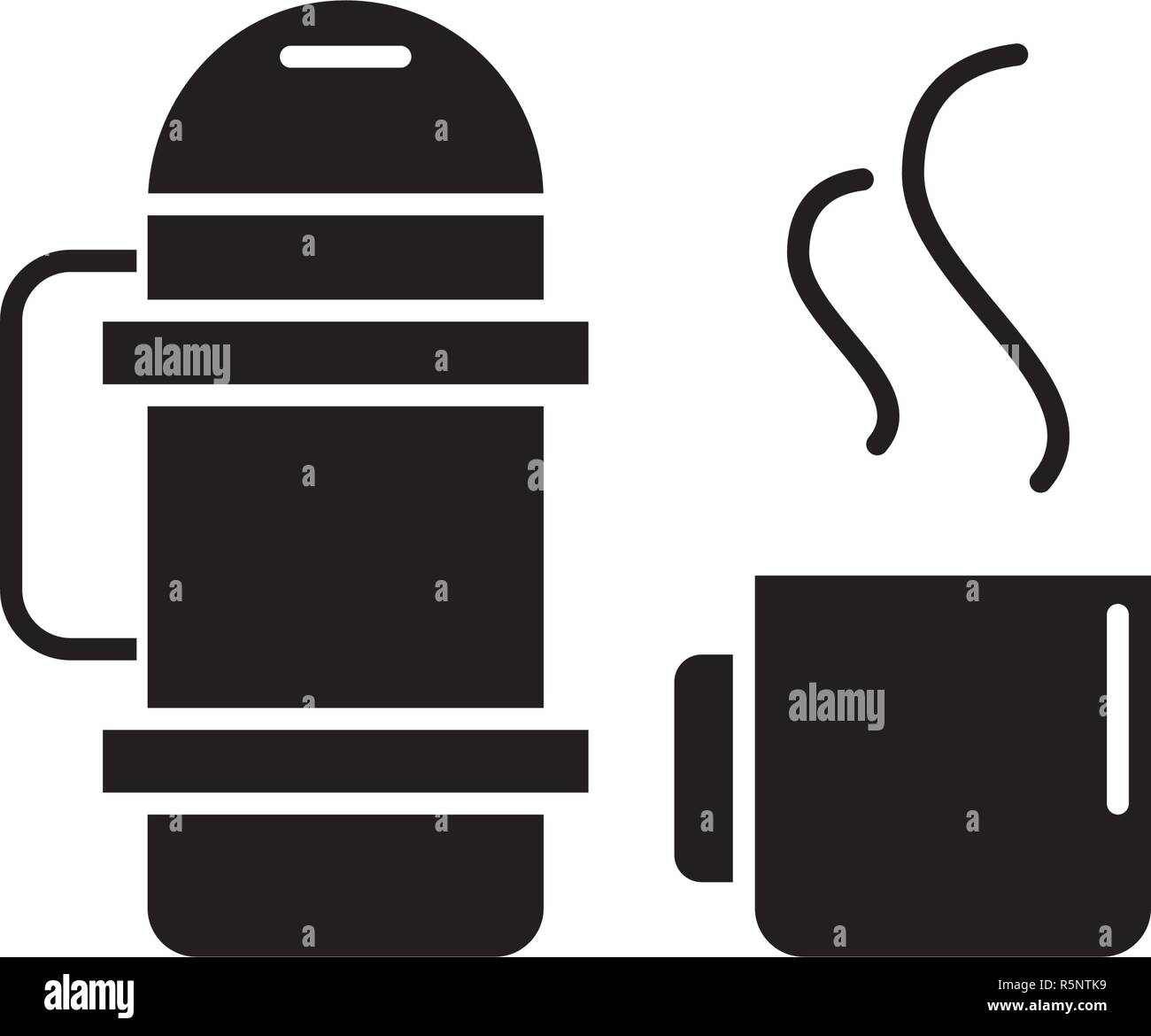 Thermos and mug black icon, vector sign on isolated background. Thermos ...