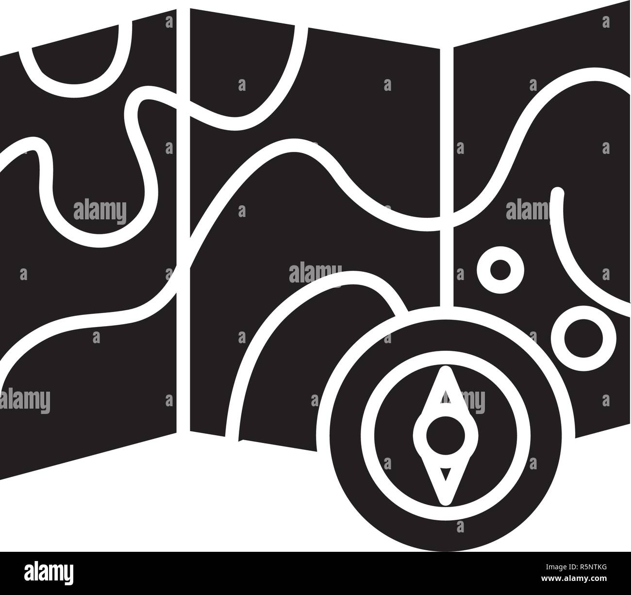 Map and compass black icon, vector sign on isolated background. Map and ...