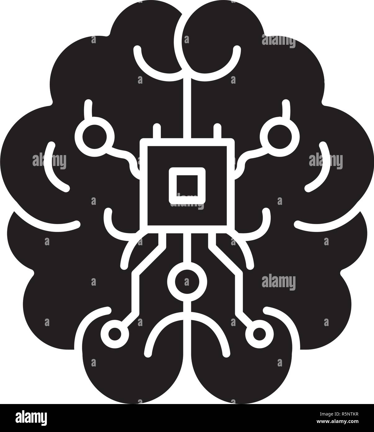 Brain chipset black icon, vector sign on isolated background. Brain ...