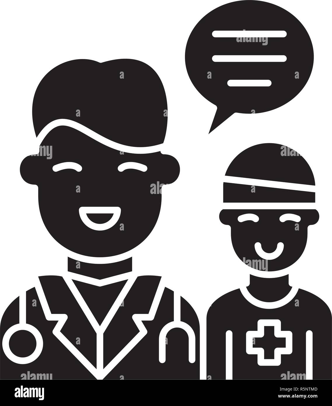 Doctor's help to the patient black icon, vector sign on isolated ...