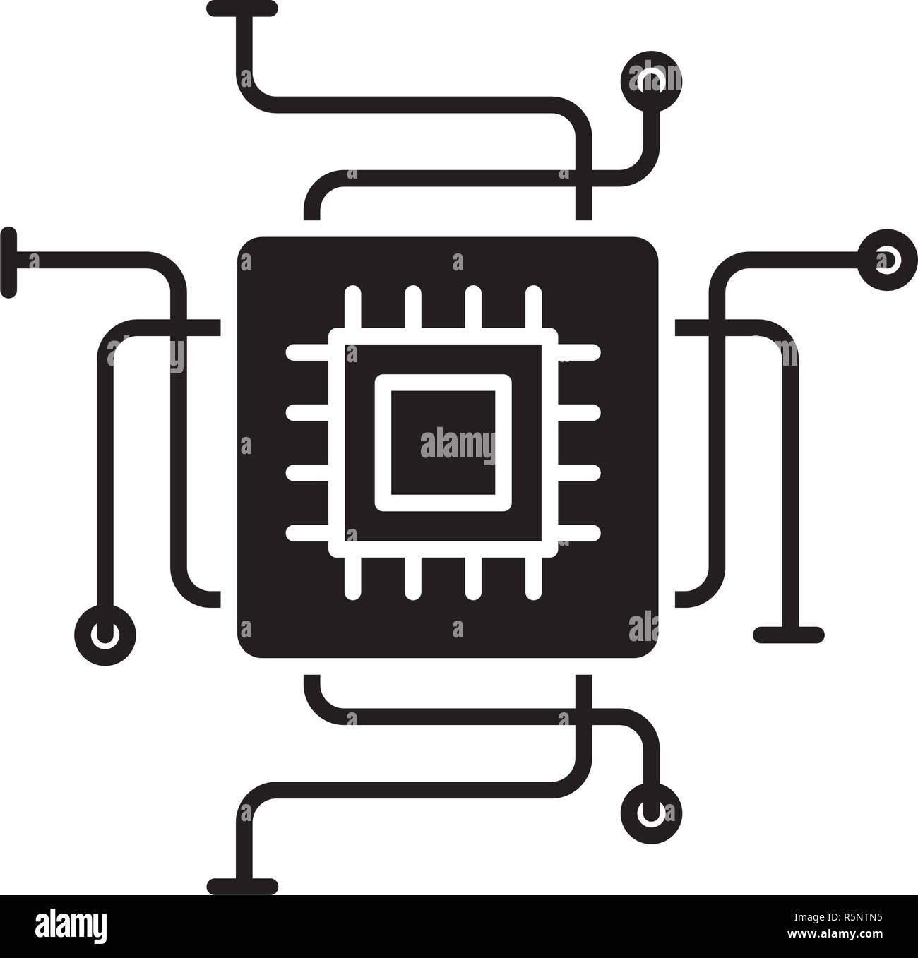 Computer processor black icon, vector sign on isolated background ...