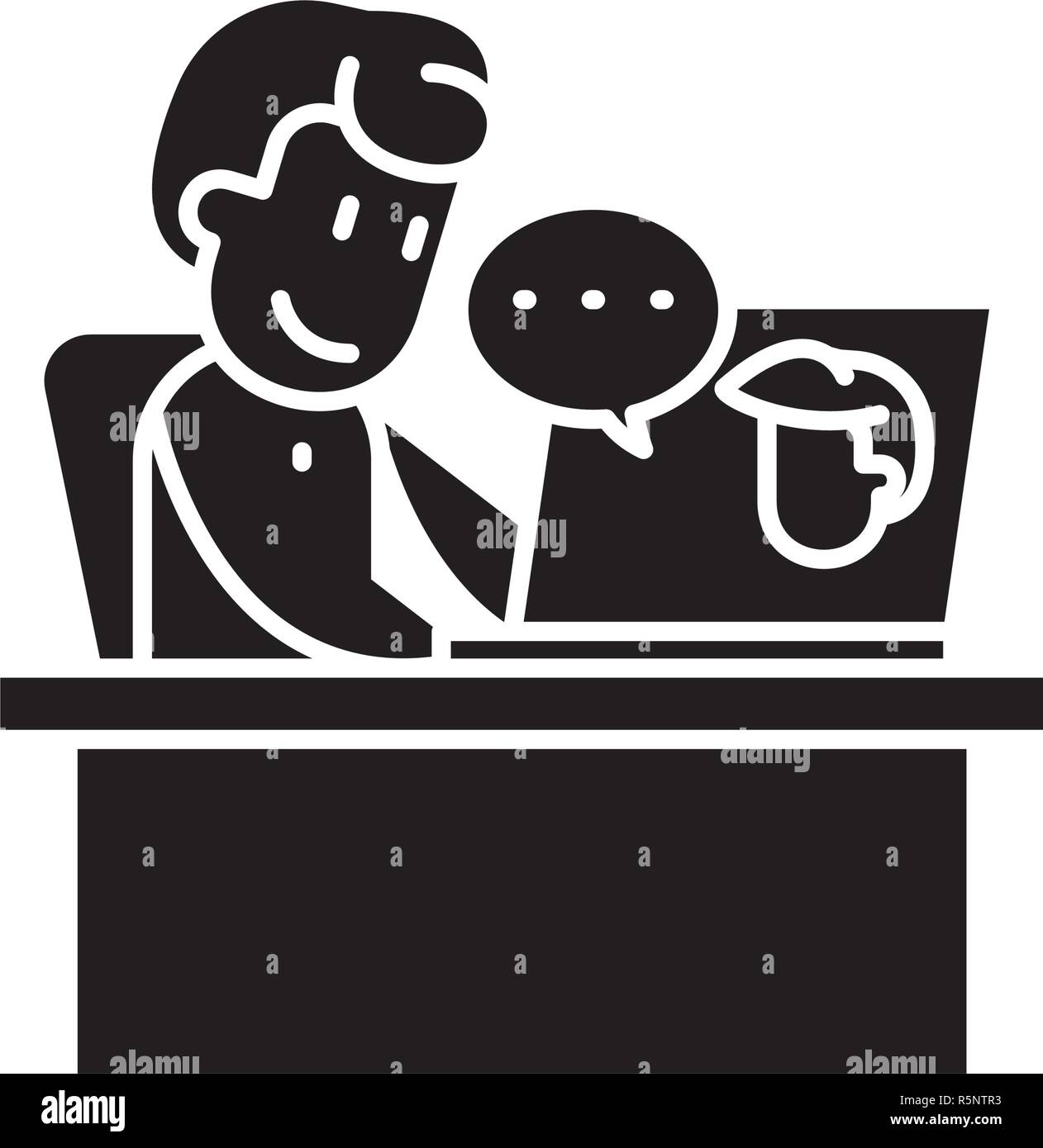 Online meeting black icon, vector sign on isolated background. Online ...