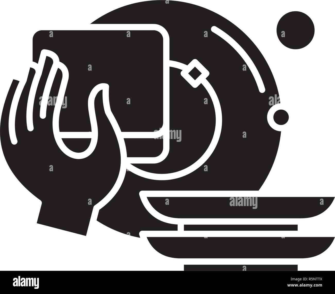 Washing dishes black icon, vector sign on isolated background. Washing ...