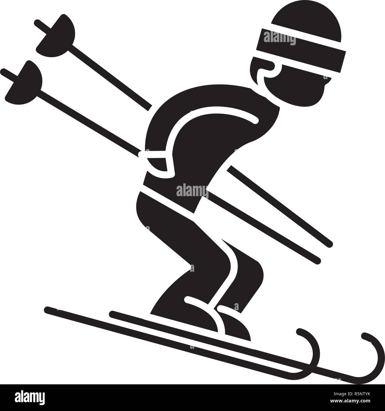 Snow skiing black icon, vector sign on isolated background. Snow skiing ...