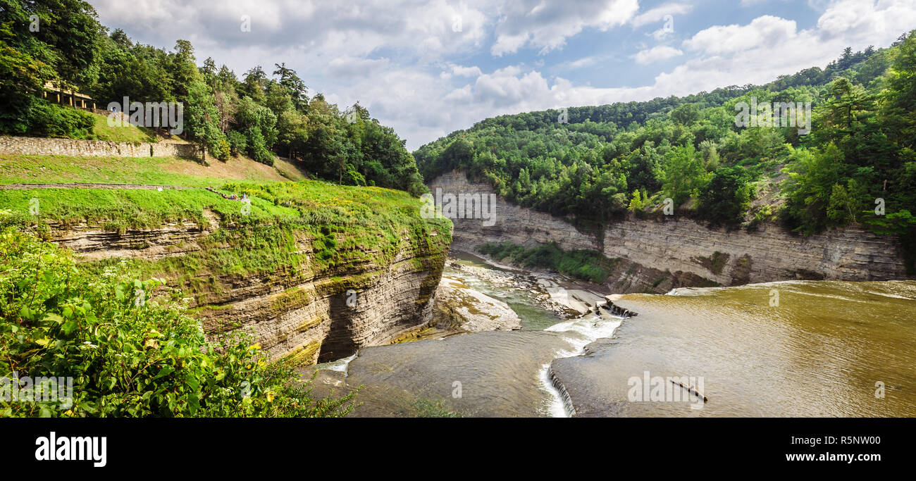 Looking Down The Genesee River From the Top of Middle Falls Stock Photo ...