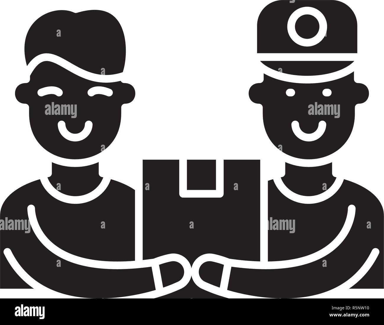 Courier service black icon, vector sign on isolated background. Courier ...