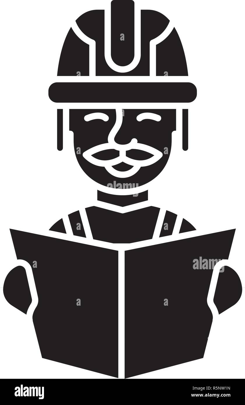 Analysis of project drawings black icon, vector sign on isolated ...