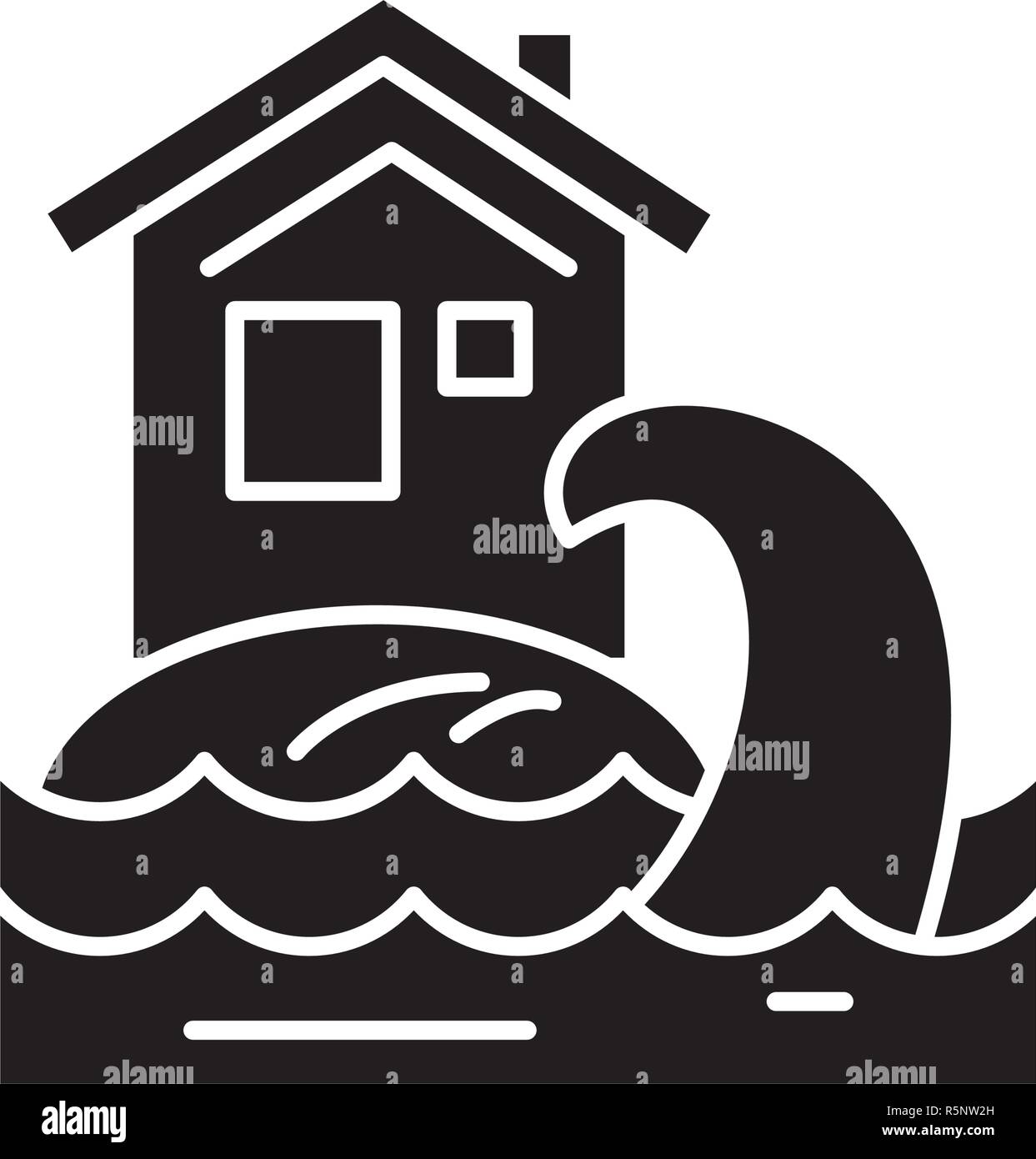 Tsunami black icon, vector sign on isolated background. Tsunami concept ...