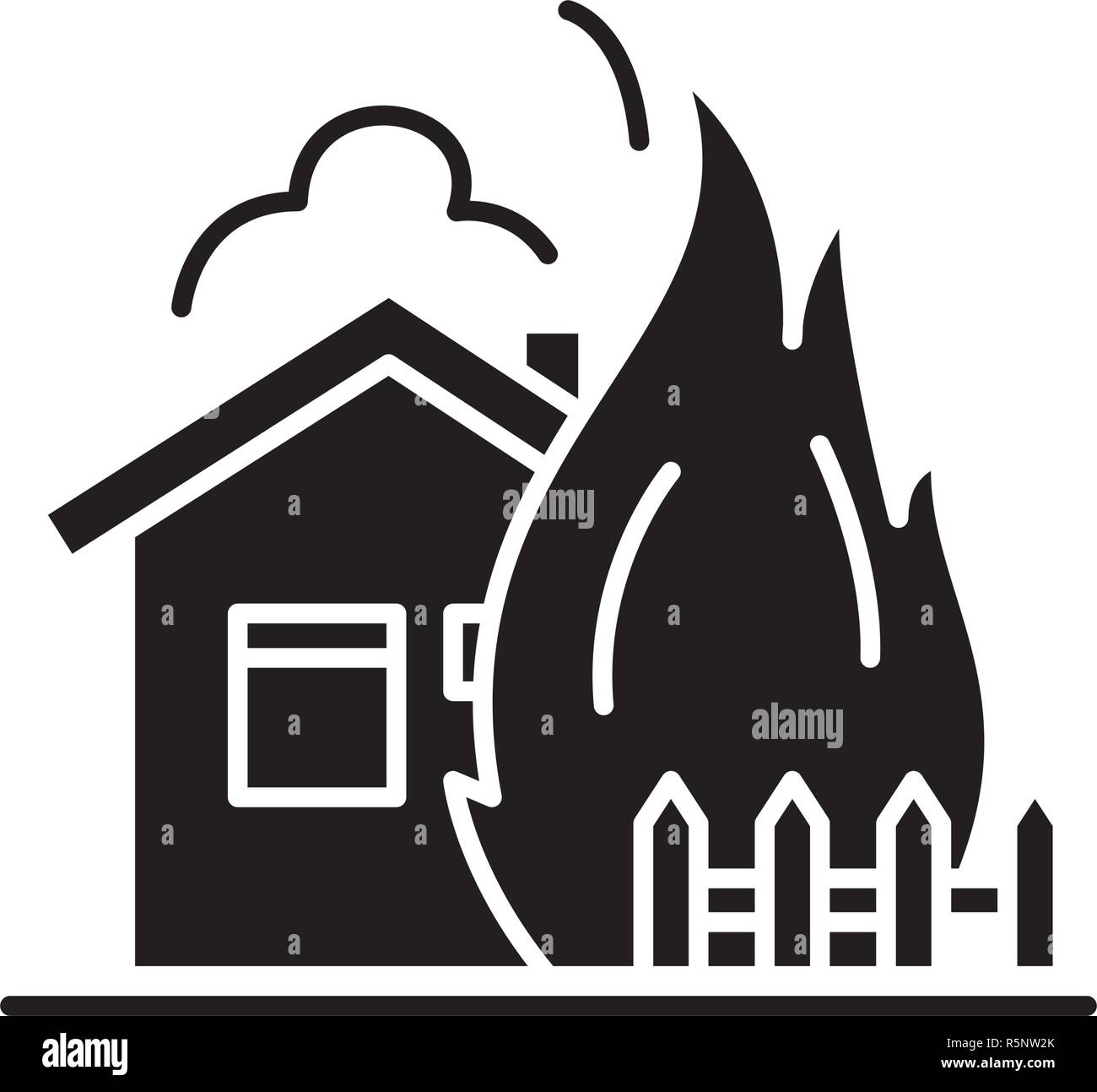House fire black icon, vector sign on isolated background. House fire ...