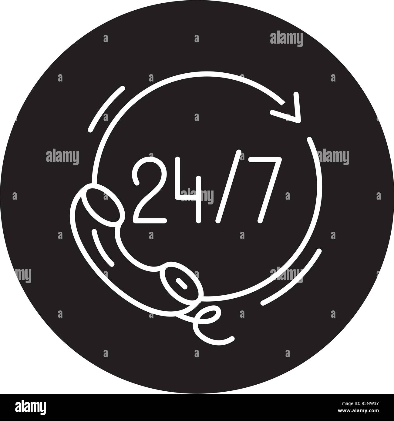 24 hours support black icon, vector sign on isolated background. 24 ...