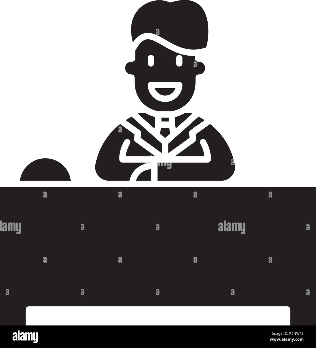 Hotel reception black icon, vector sign on isolated background. Hotel ...