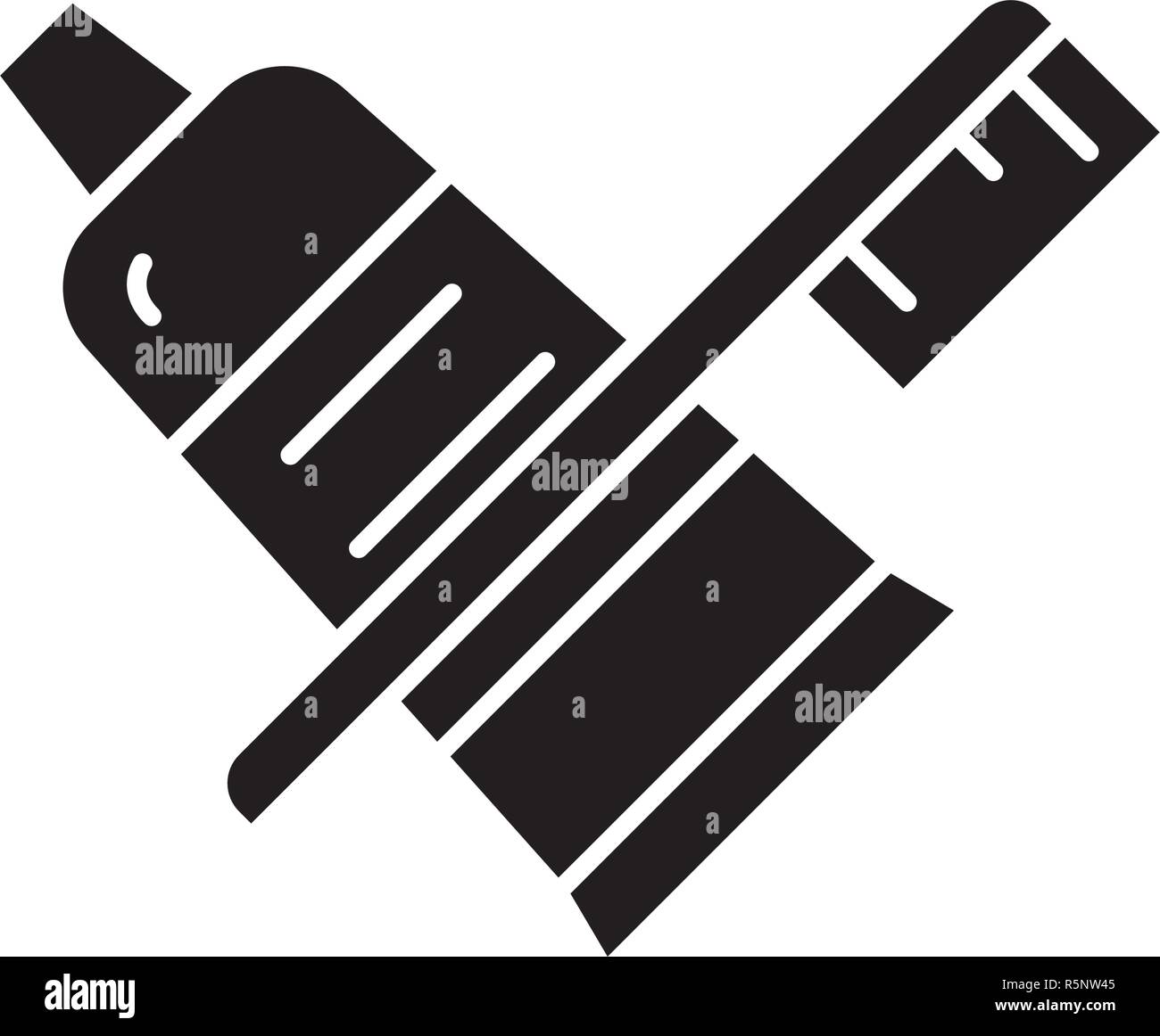 Toothbrush and toothpaste black icon, vector sign on isolated ...