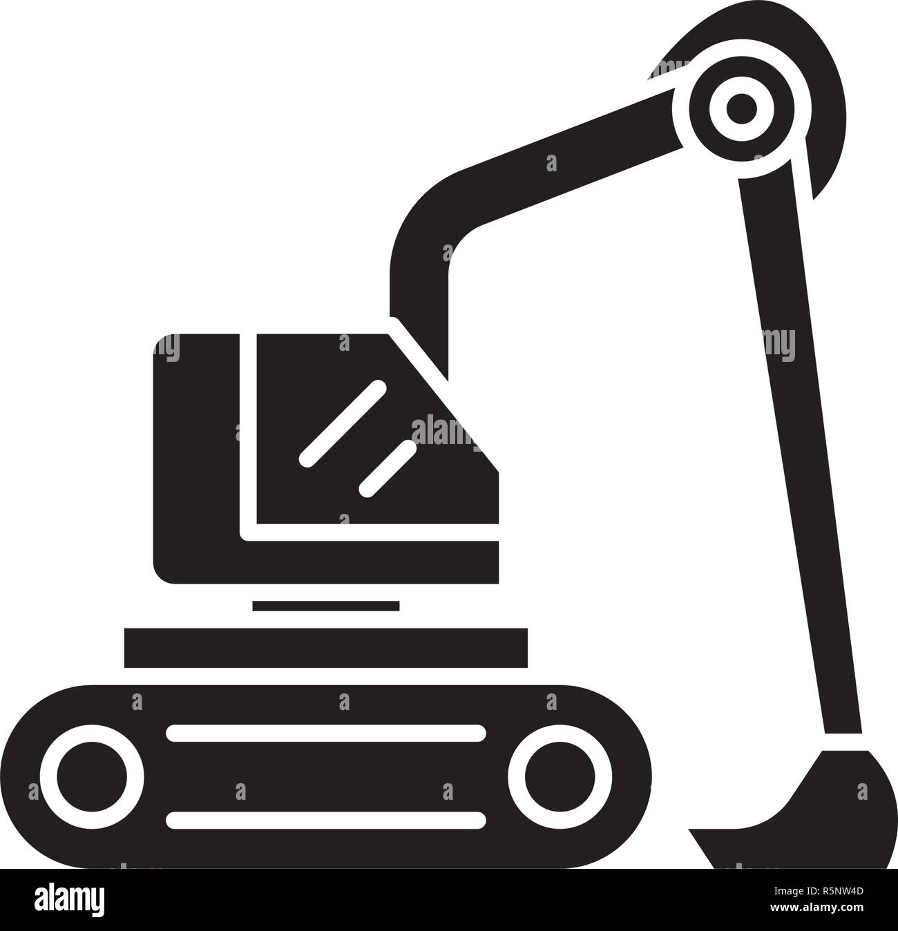 Construction excavator black icon, vector sign on isolated background ...