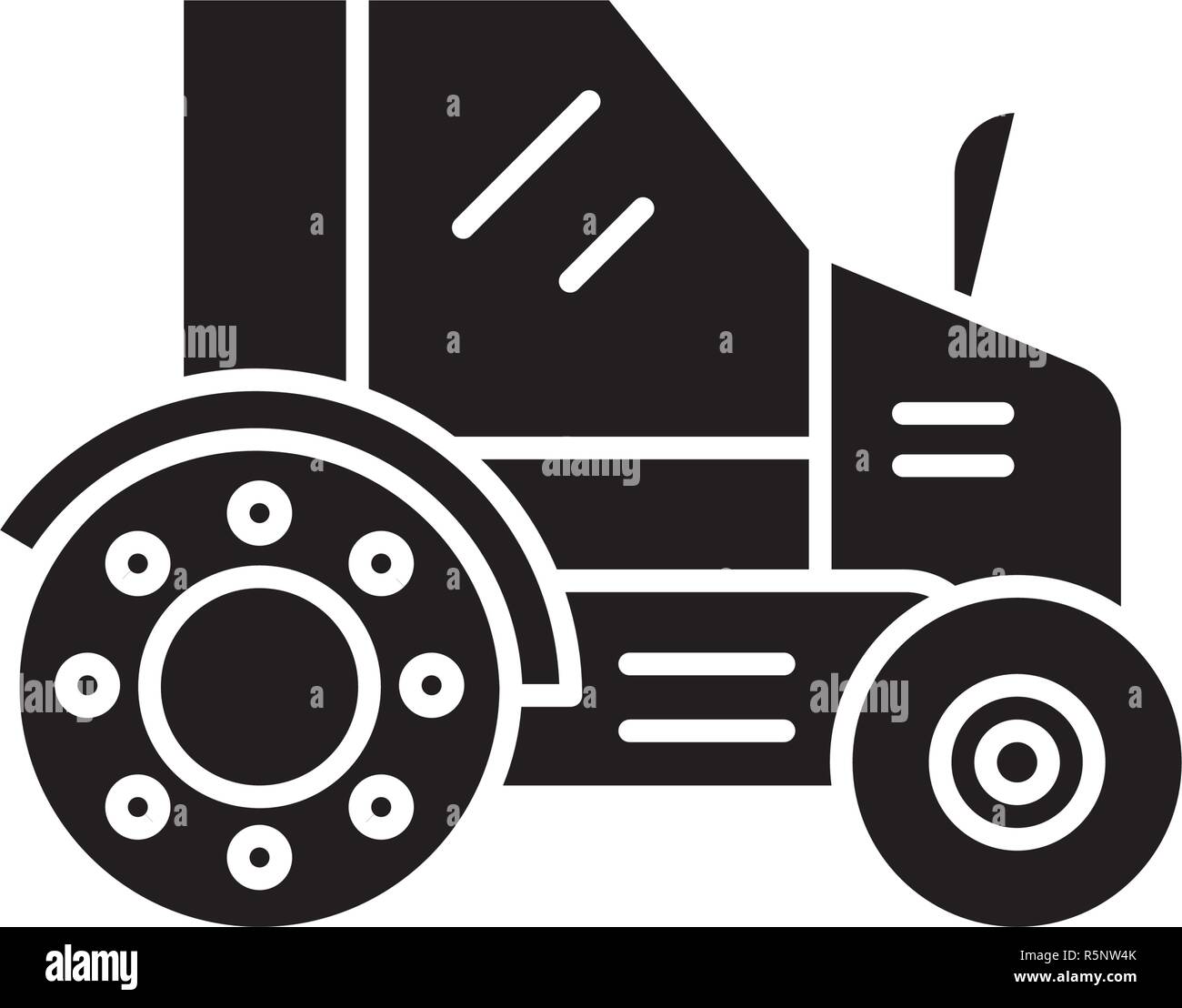 Farm tractor black icon, vector sign on isolated background. Farm ...
