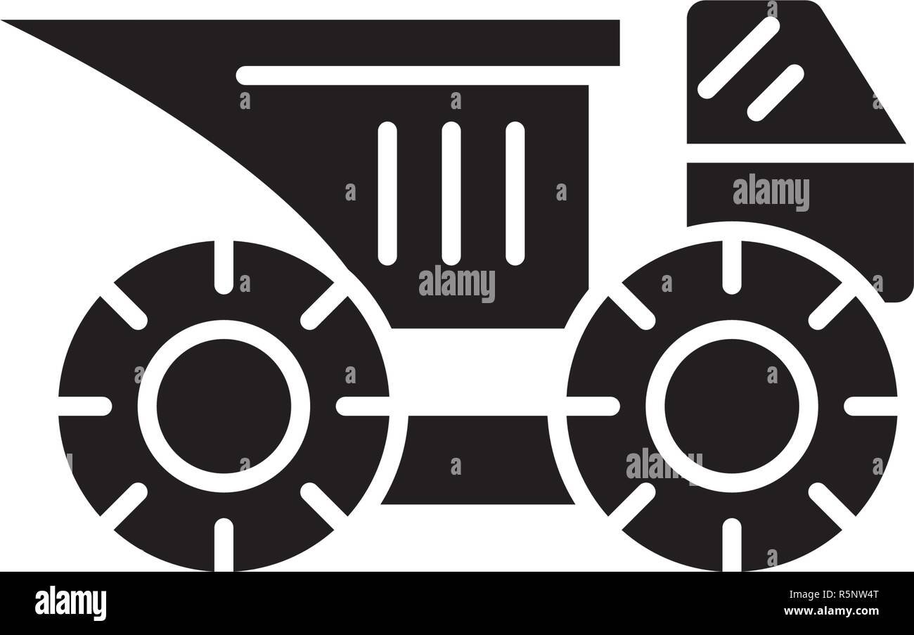 Big construction machine black icon, vector sign on isolated background ...